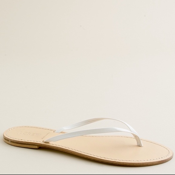 J. Crew | Shoes | J Crew Boho Neutral White 0 Leather Flip Flop Thin Strap Flip Flop Sandals 8 ...